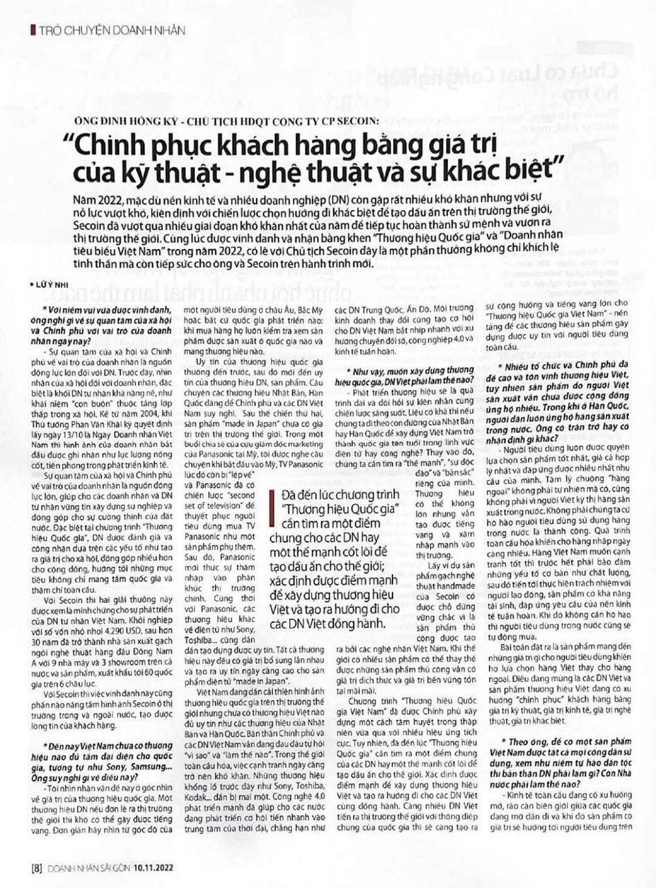 Ông Đinh Hồng Kỳ - Chủ tịch HĐQT Công ty CP Secoin - Chinh phục khách hàng bằng giá trị của kỹ ...